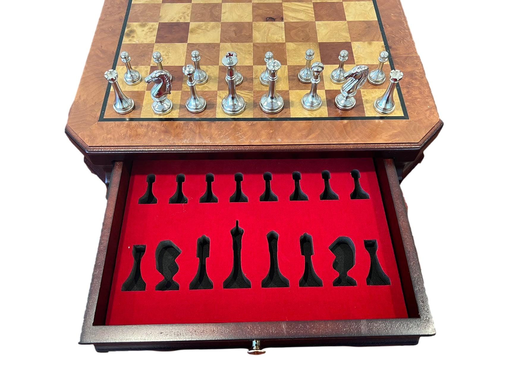 35.5cm Chess Set Wooden Timber Board Drawer Design Metal Pieces – auloves