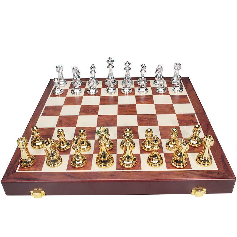 52*52*3.9cm Upscale Metal Chess Set Folding Chessboard Zinc Alloy Piec ...