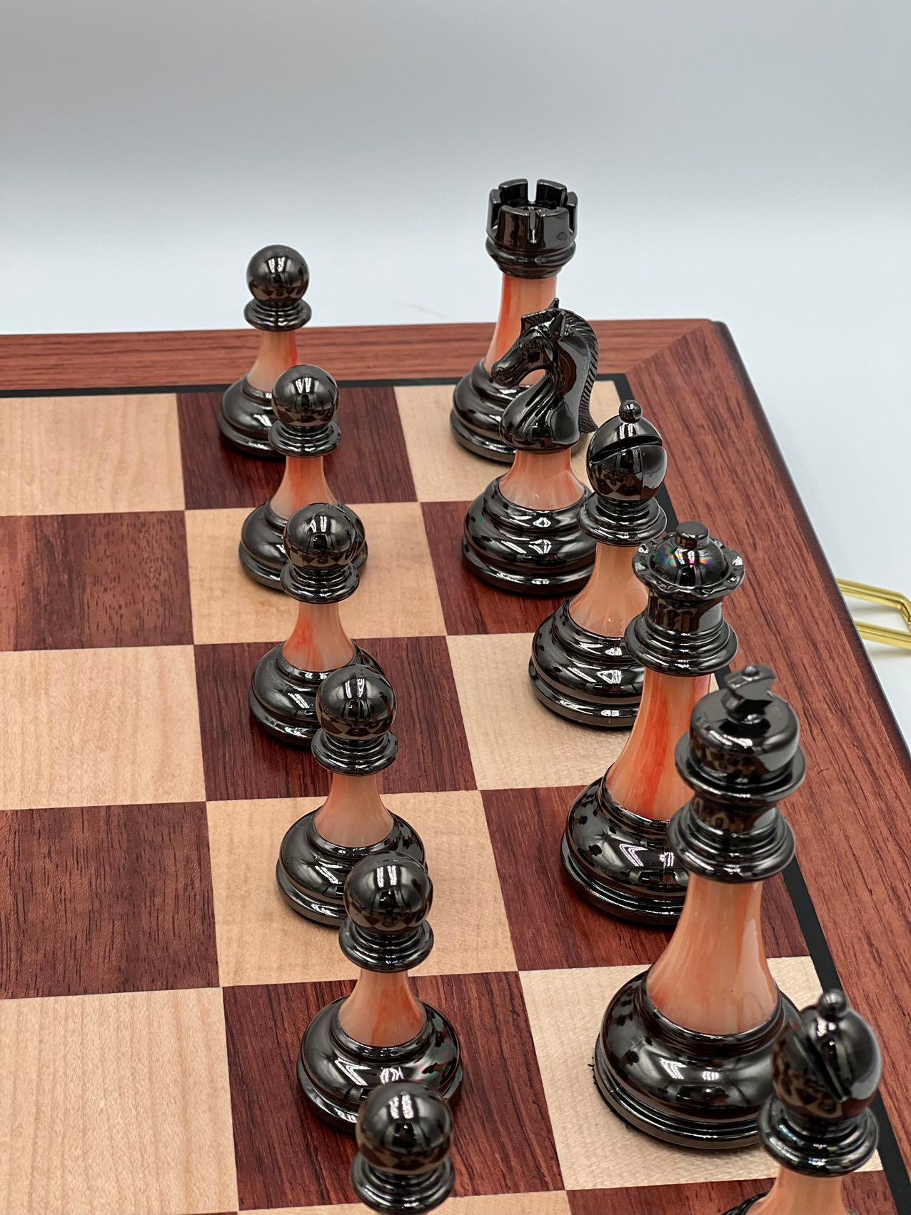 Chess Set 52cm Rosewood Folding Board + Zinc Alloy & Acrylic Pieces ...