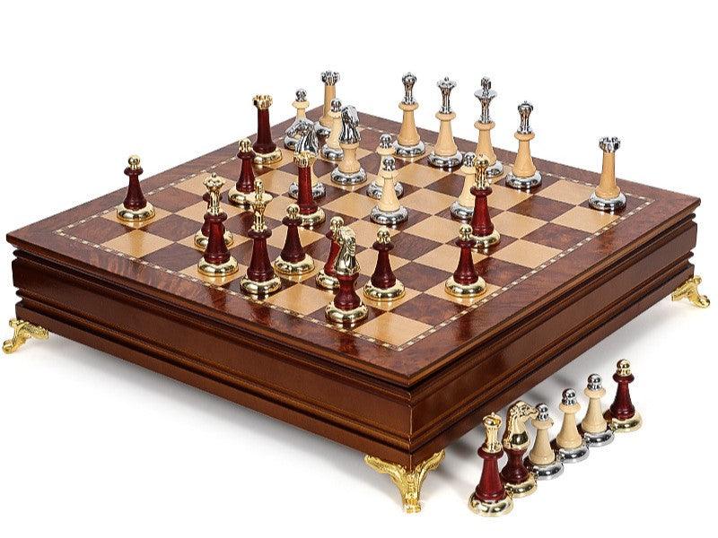 Deluxe Birch 38cm Chess Set Table Wooden Timber with Wooden & Metal Pi ...