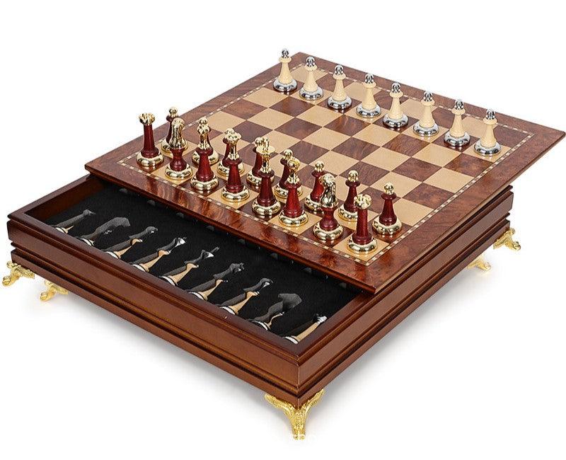 Deluxe Birch 38cm Chess Set Table Wooden Timber with Wooden & Metal Pi ...