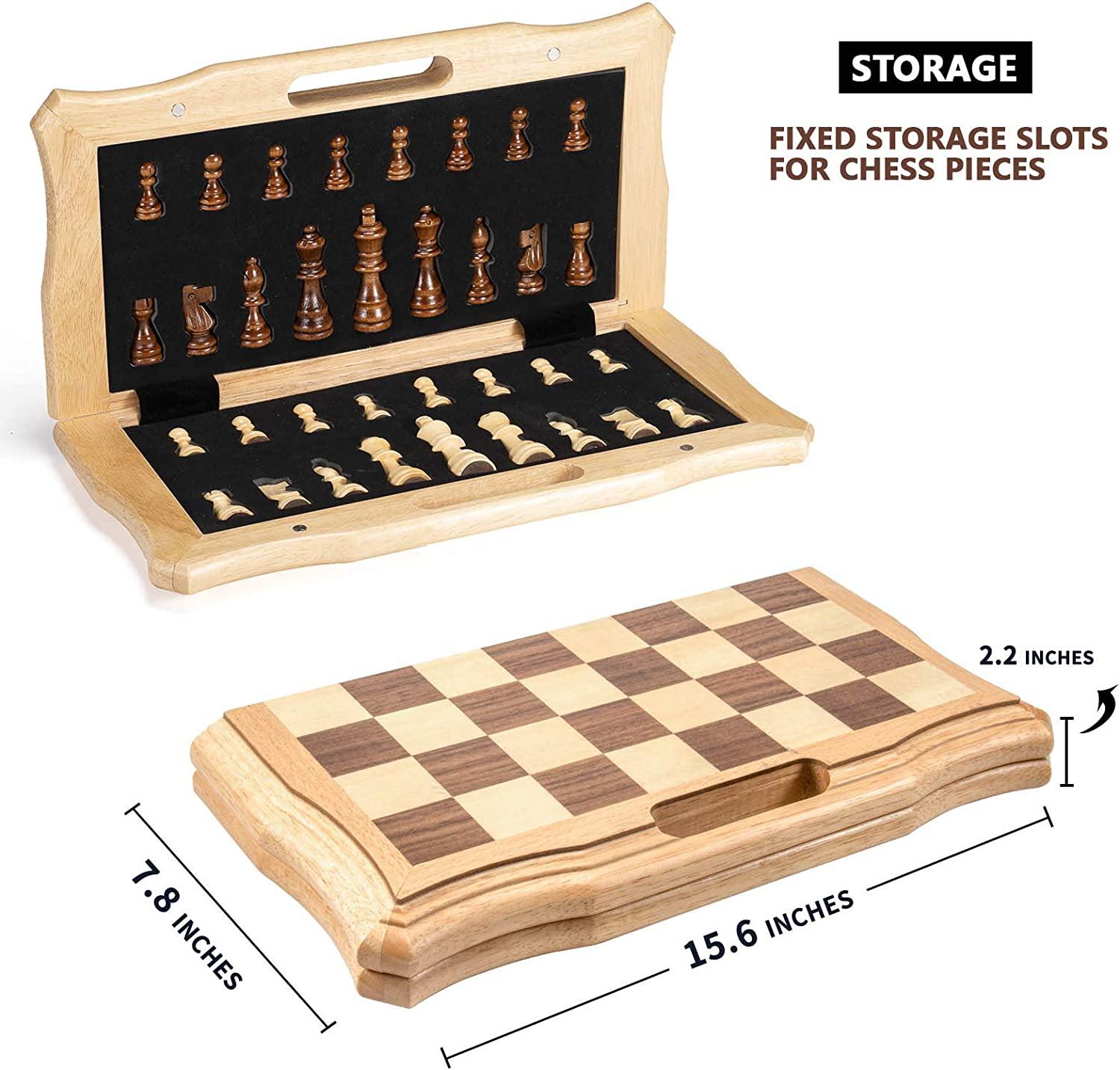 38cm Wooden Chess Set Foldable Board Magnetic Gift Timber Oak – auloves