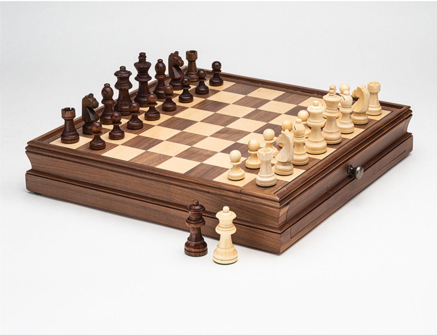 Deluxe Walnut 38*38*7.6cm Chess & Checker Set Wooden Timber Drawer Des ...