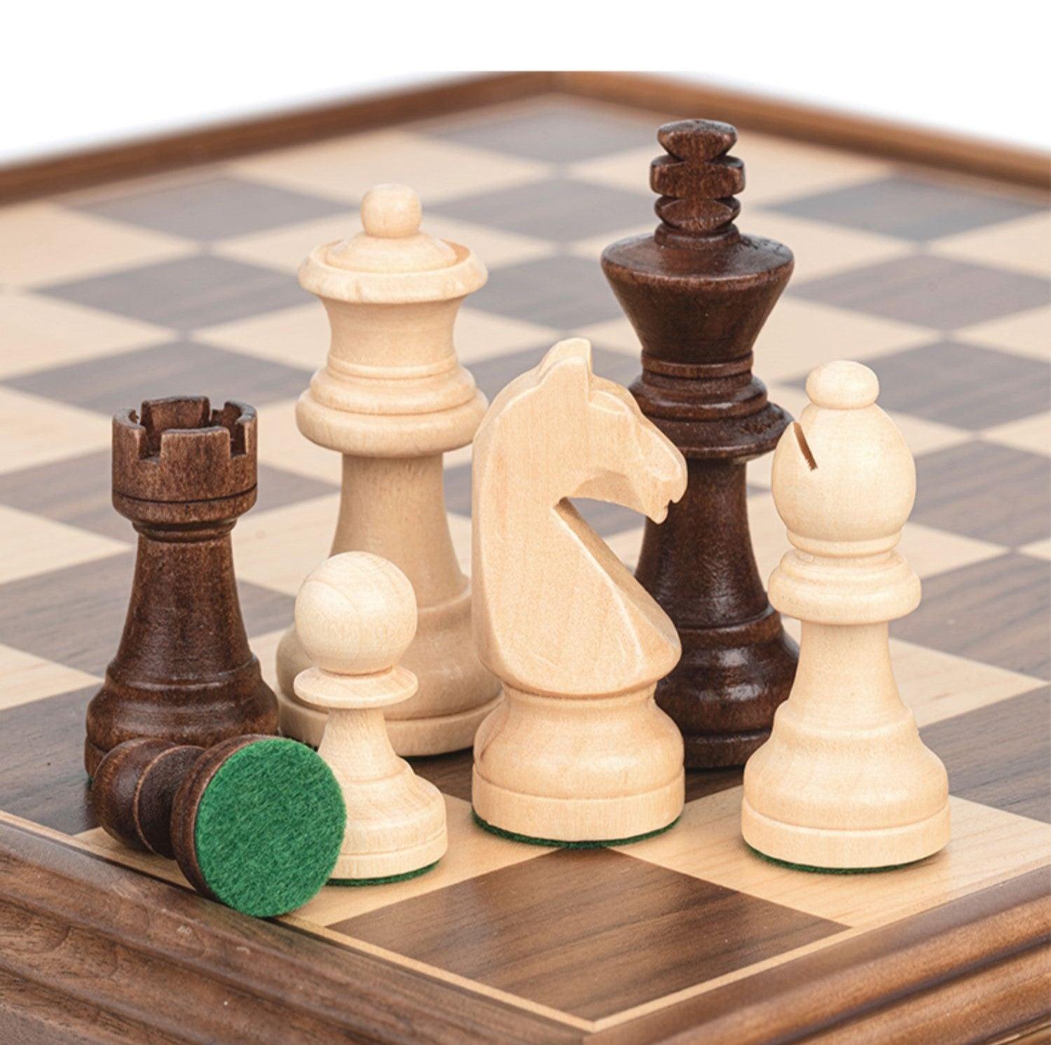 Deluxe Walnut 38*38*7.6cm Chess & Checker Set Wooden Timber Drawer Des ...